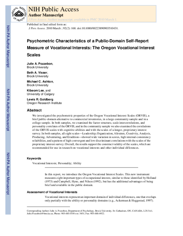 (PDF) Psychometric Characteristics of a Public-Domain Self-Report ...