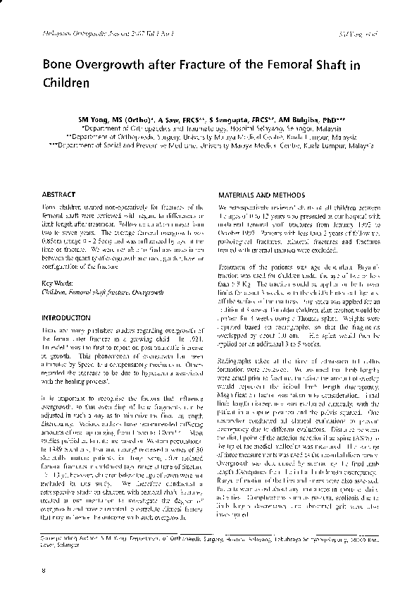 (PDF) Bone Overgrowth after Fracture of the Femoral Shaft in Children