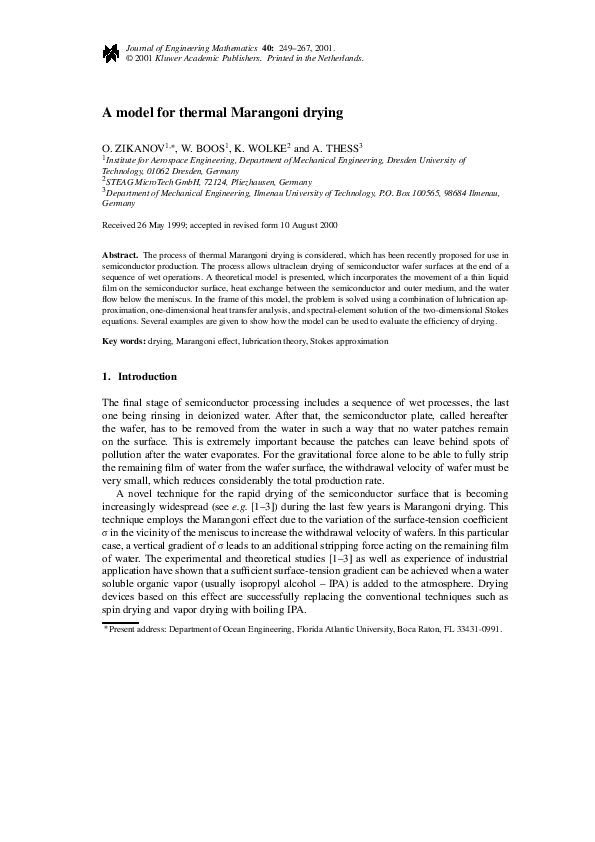 (PDF) A model for thermal Marangoni drying