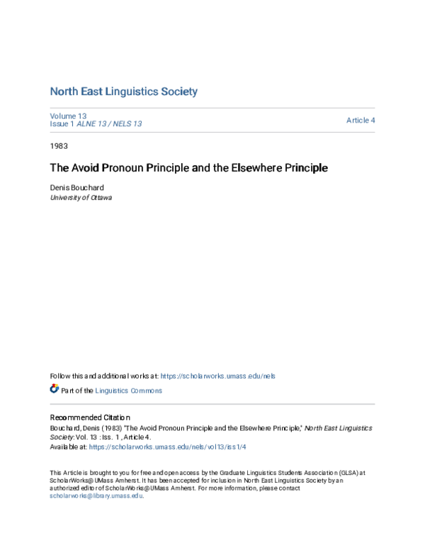 (PDF) The Avoid Pronoun Principle and the Elsewhere Principle
