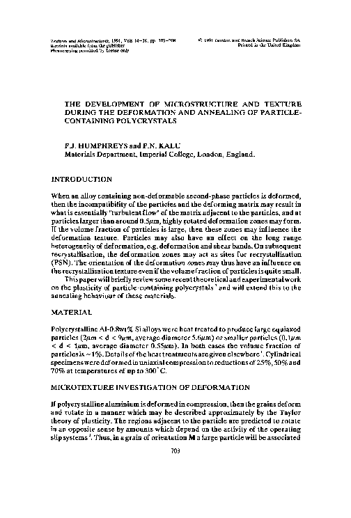 Pdf Development Of Microstructure And Texture During Deformation And Recrystallization Of