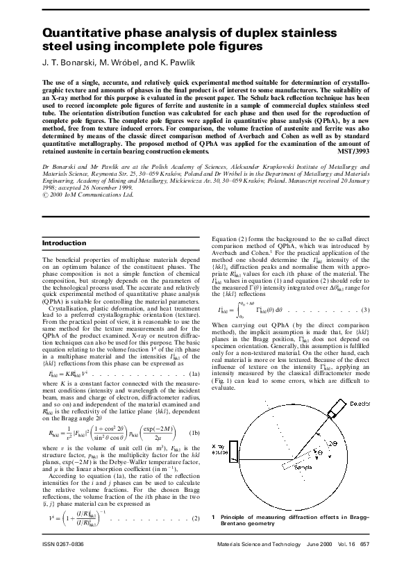(PDF) Quantitative phase analysis of duplex stainless steel using incomplete pole figures