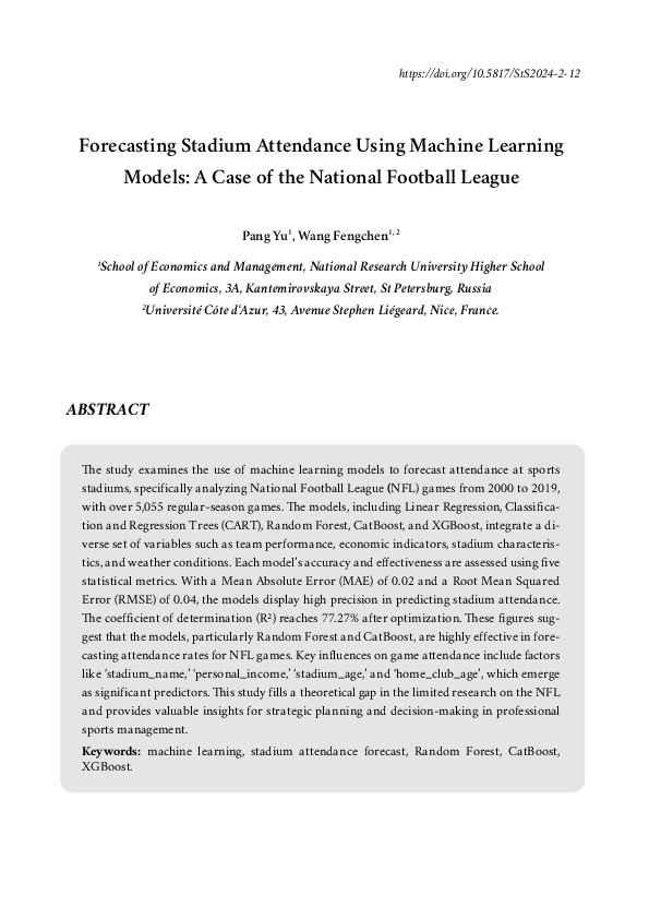 (PDF) Forecasting Stadium Attendance Using Machine Learning Models: A Case of the National ...