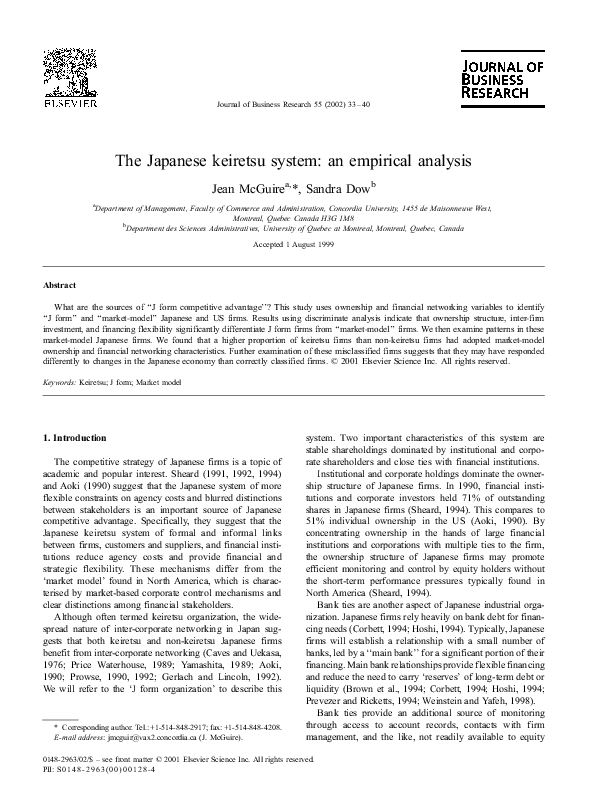 (PDF) The Japanese keiretsu system: an empirical analysis