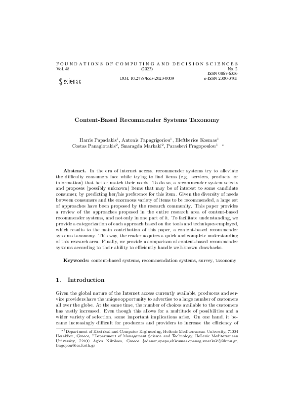 Pdf Content Based Recommender Systems Taxonomy 6097