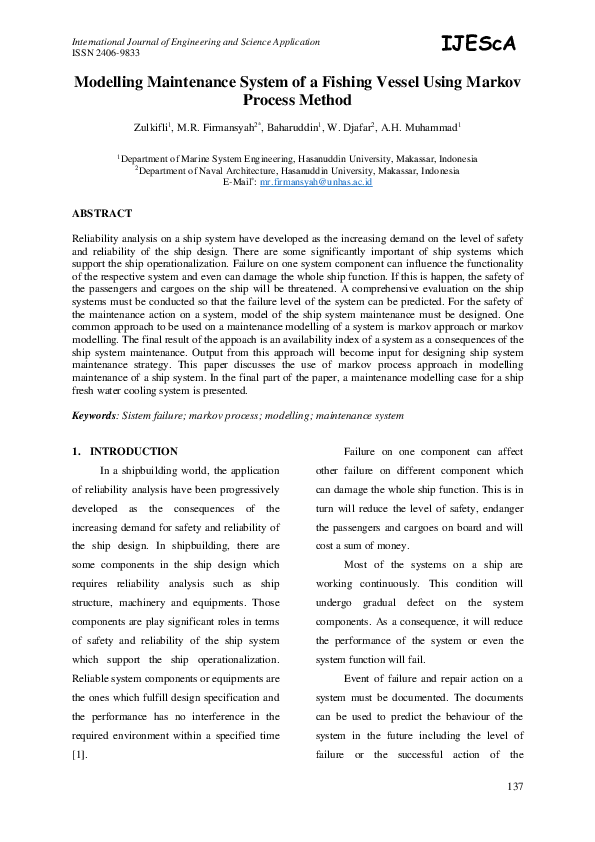(PDF) Modelling Maintenance System of a Fishing Vessel Using Markov Process Method