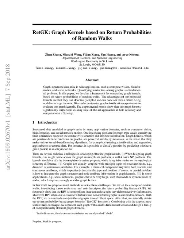 (PDF) RetGK: Graph Kernels based on Return Probabilities of Random Walks