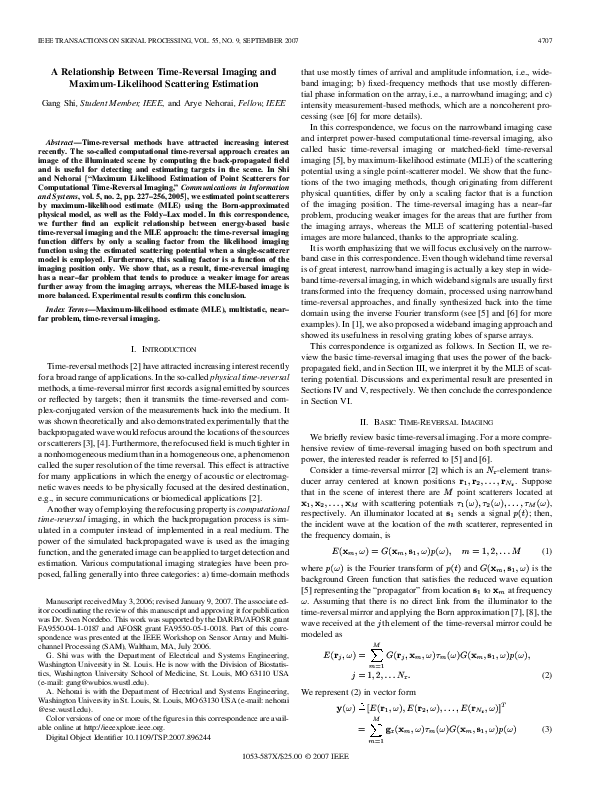 (PDF) A Relationship Between Time-Reversal Imaging and Maximum-Likelihood Scattering Estimation