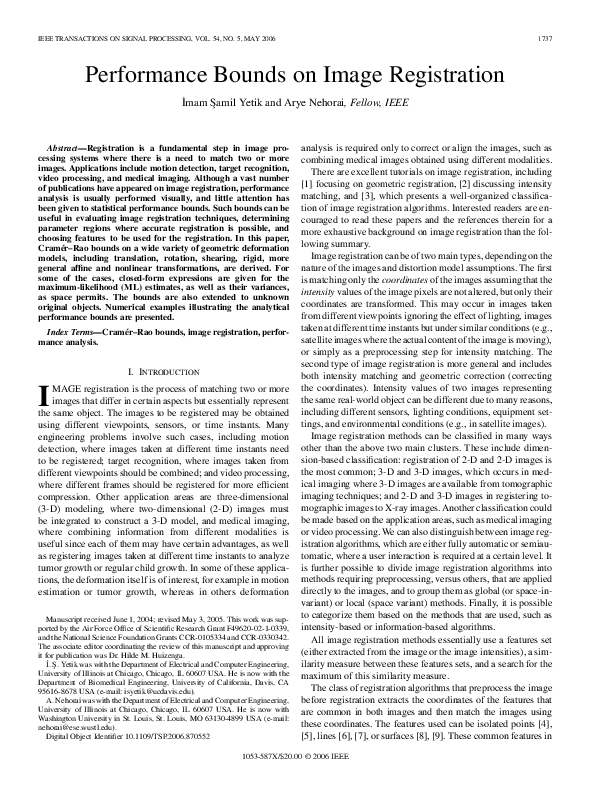 (PDF) Performance bounds on image registration