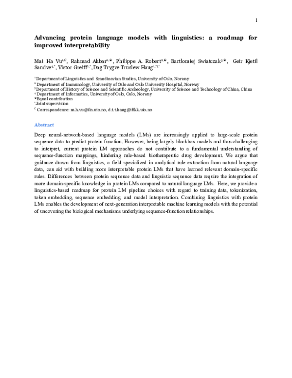 (PDF) Advancing protein language models with linguistics: a roadmap for improved interpretability