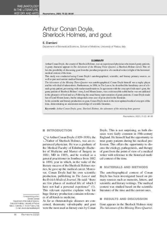 (PDF) Arthur Conan Doyle, Sherlock Holmes, and gout