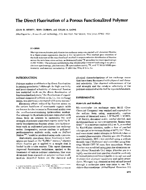 (PDF) The direct fluorination of a porous functionalized polymer