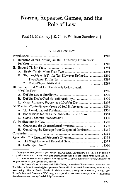 (PDF) Norms, Repeated Games, and the Role of Law