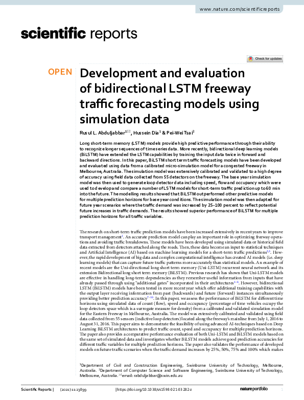 (PDF) Development and evaluation of bidirectional LSTM freeway traffic forecasting models using ...