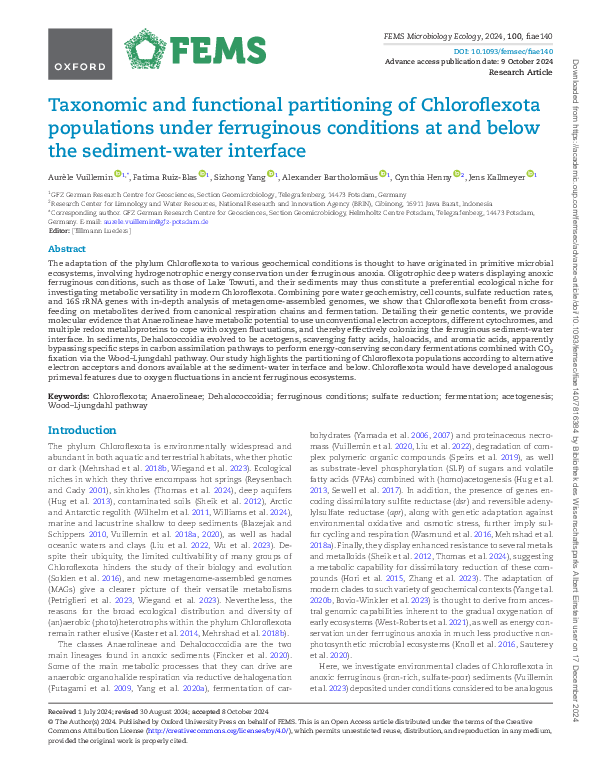 (PDF) Taxonomic and functional partitioning of Chloroflexota populations under ferruginous ...