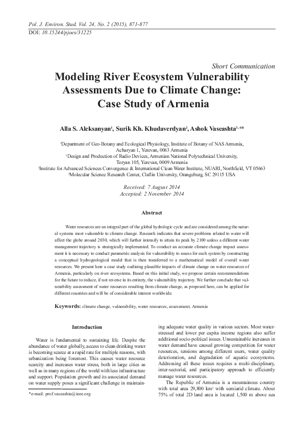(PDF) Modeling River Ecosystem Vulnerability Assessments Due to Climate Change: Case Study of ...