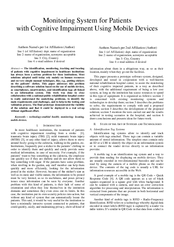(PDF) Monitoring System for Patients with Cognitive Impairment Using ...