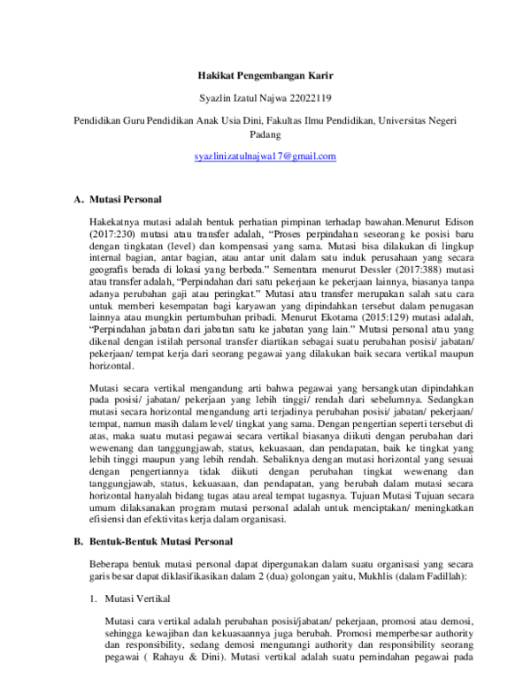 (PDF) Hakikat Pengembangan Karir