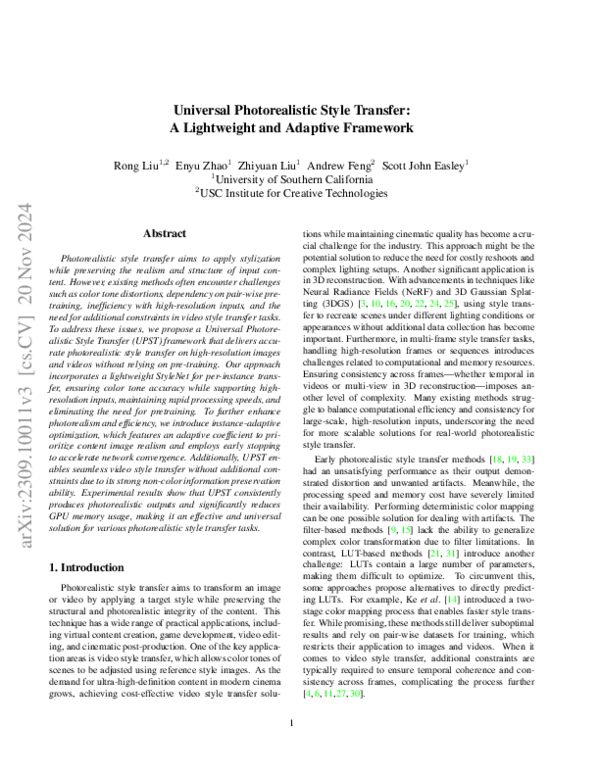(PDF) Instant Photorealistic Style Transfer: A Lightweight and Adaptive Approach