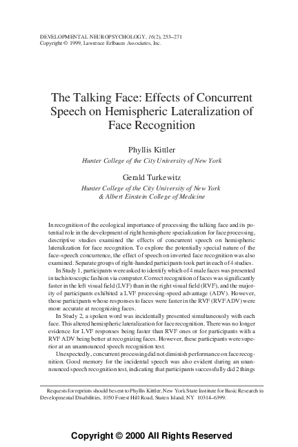 (PDF) Concurrent Speech Effects on Face Recognition