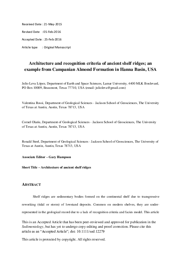 (PDF) Architecture and recognition criteria of ancient shelf ridges; an ...