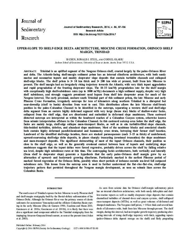 (PDF) Upper-Slope To Shelf-Edge Delta Architecture, Miocene Cruse ...