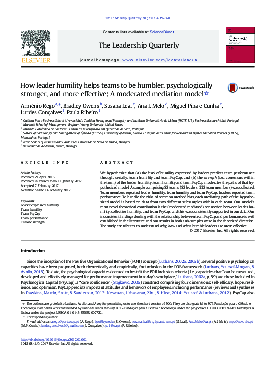 (PDF) How leader humility helps teams to be humbler, psychologically ...