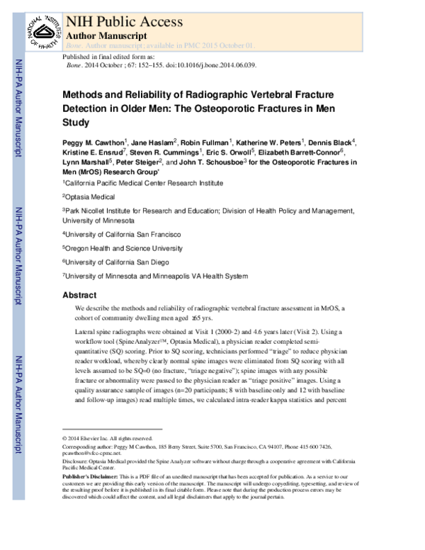 (PDF) Methods and reliability of radiographic vertebral fracture ...