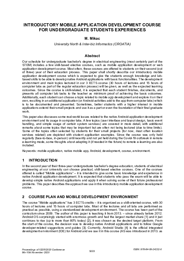 (PDF) Introductory mobile application development course for undergraduate students experiences