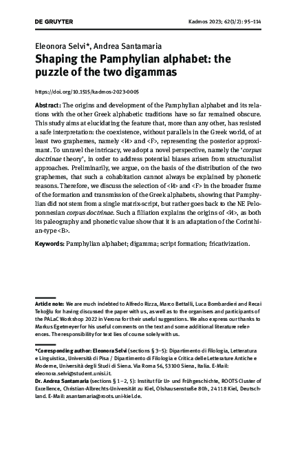 (PDF) Shaping the Pamphylian alphabet: the puzzle of the two digammas