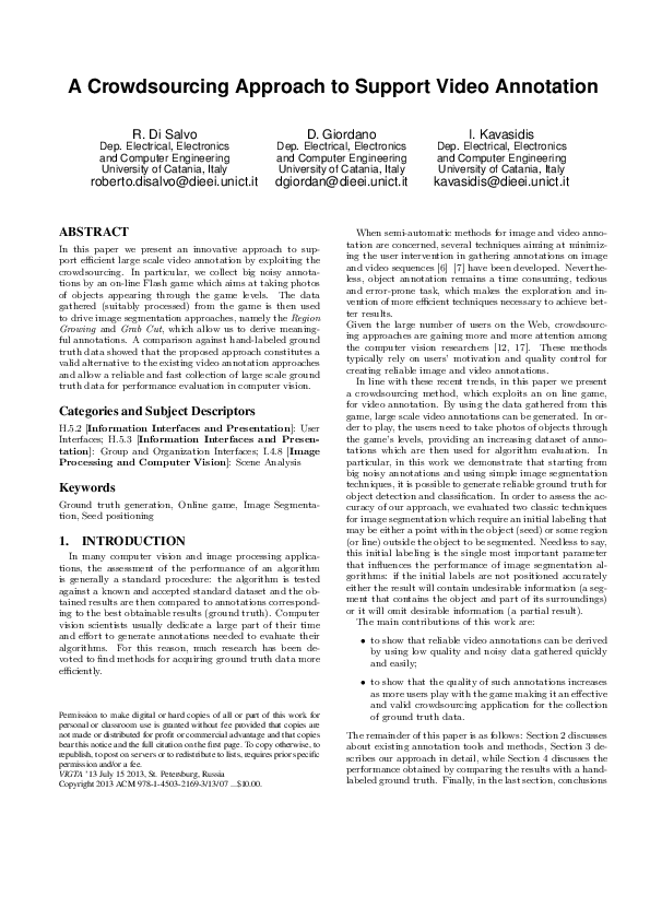 (PDF) A crowdsourcing approach to support video annotation