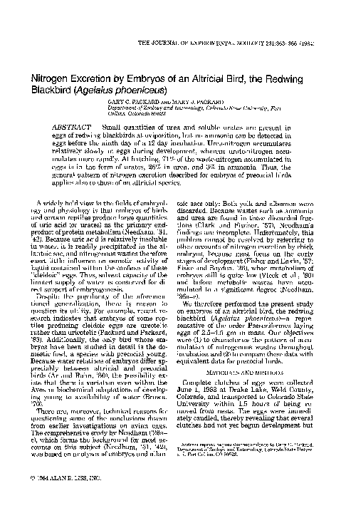 (PDF) Nitrogen excretion by embryos of an altricial bird, the redwing ...