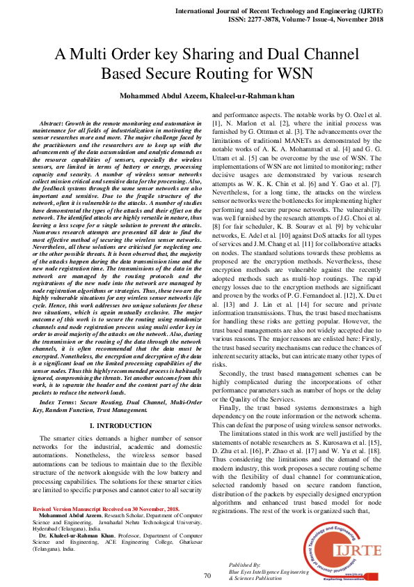(PDF) A Multi Order Key sharing and Dual Channel Based Secure Routing ...