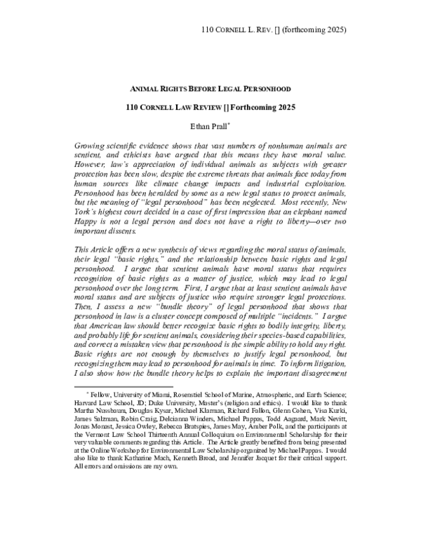 (PDF) Animal Rights Before Legal Personhood