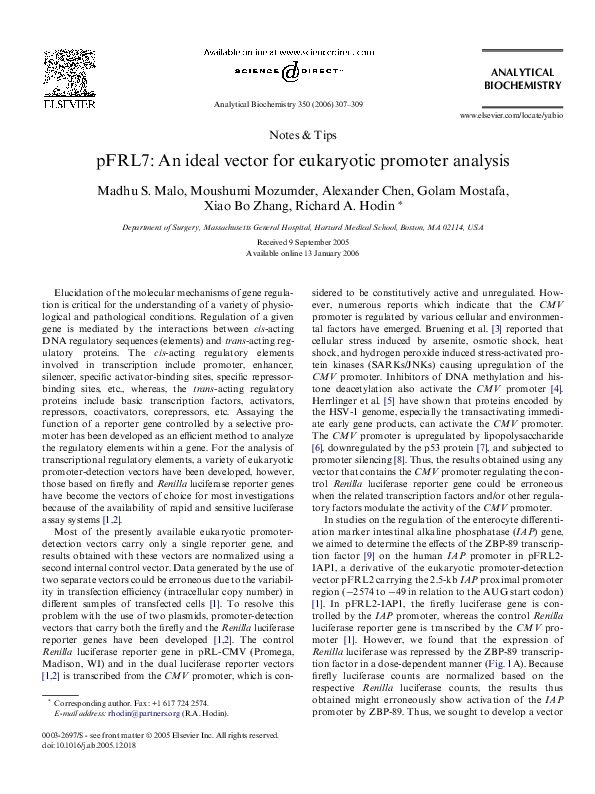 (PDF) pFRL7: An ideal vector for eukaryotic promoter analysis