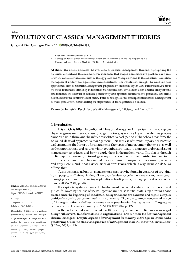 (PDF) EVOLUTION OF CLASSICAL MANAGEMENT THEORIES
