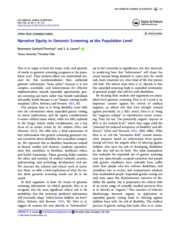 (PDF) Narrative Equity in Genomic Screening at the Population Level