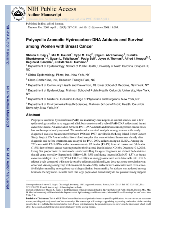 (PDF) Polycyclic aromatic hydrocarbon–DNA adducts and survival among women with breast cancer ...