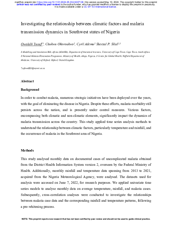(PDF) Investigating the relationship between climatic factors and malaria transmission dynamics ...