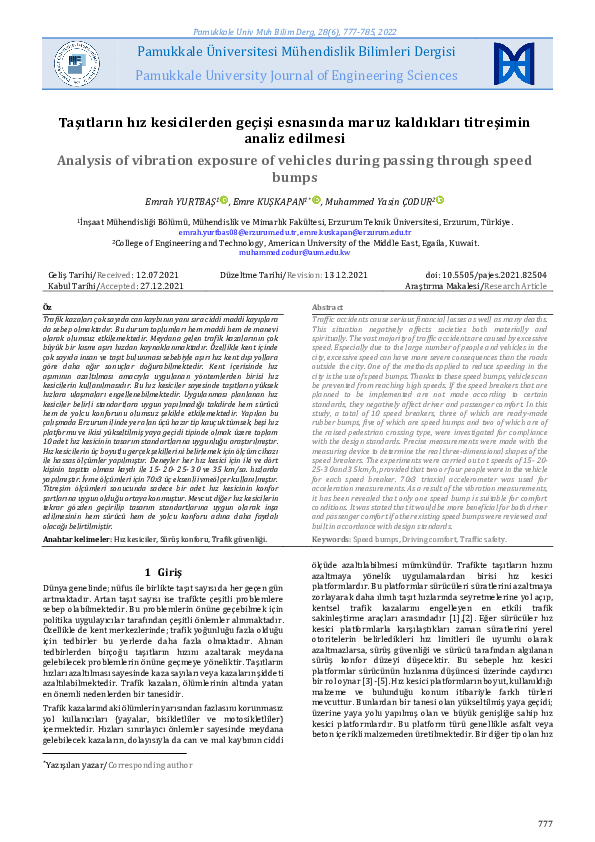 (PDF) Analysis of vibration exposure of vehicles during passing through speed bumps