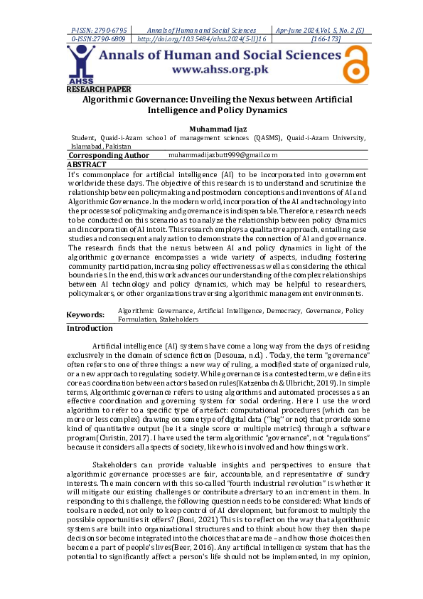 (PDF) Algorithmic Governance: Unveiling the Nexus between Artificial ...