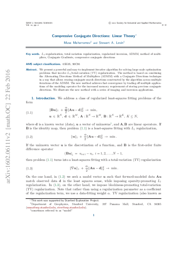(PDF) Compressive Conjugate Directions: Linear Theory