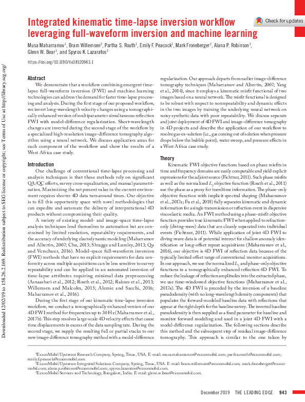 (PDF) Integrated kinematic time-lapse inversion workflow leveraging full-waveform inversion and ...