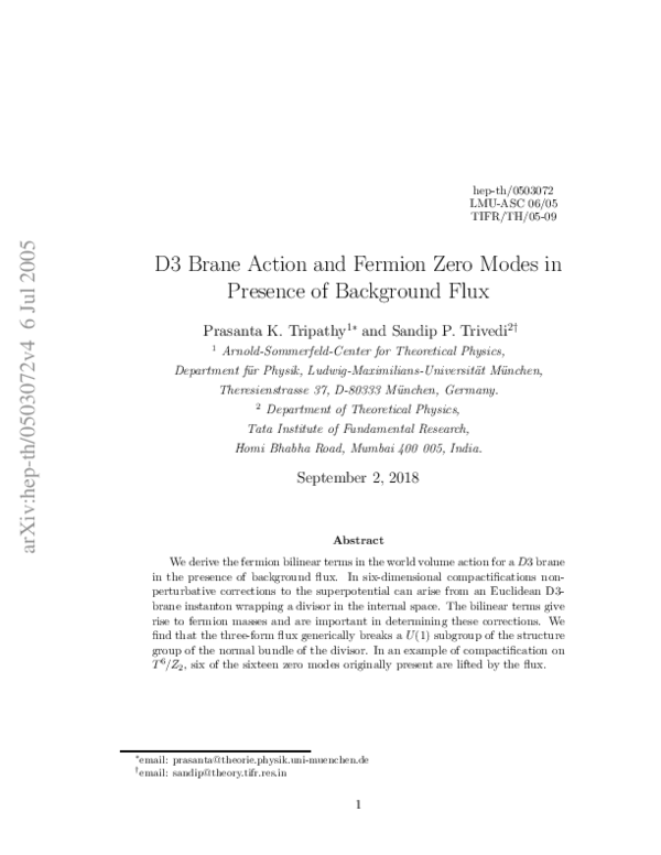 (PDF) D3 brane action and fermion zero modes in presence of background ...