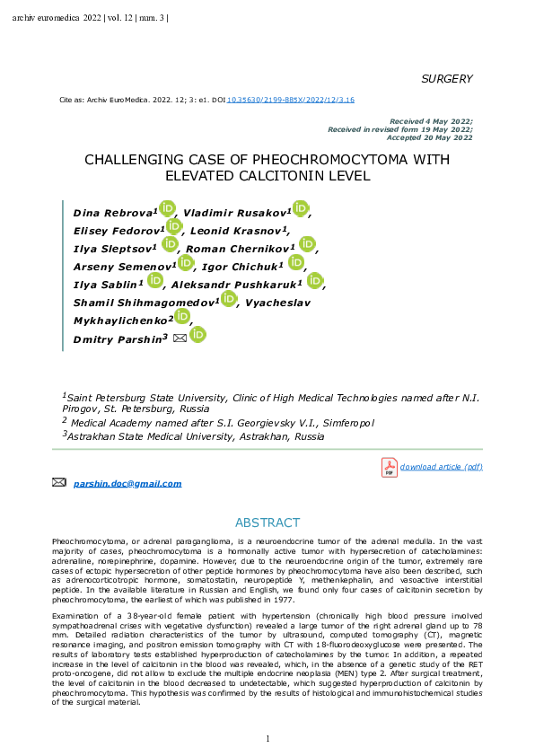 (PDF) Challenging Case of Pheochromocytoma with Elevated Calcitonin Level