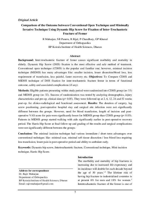 (PDF) Comparison of the Outcome between Conventional Open Technique and Minimally Invasive ...