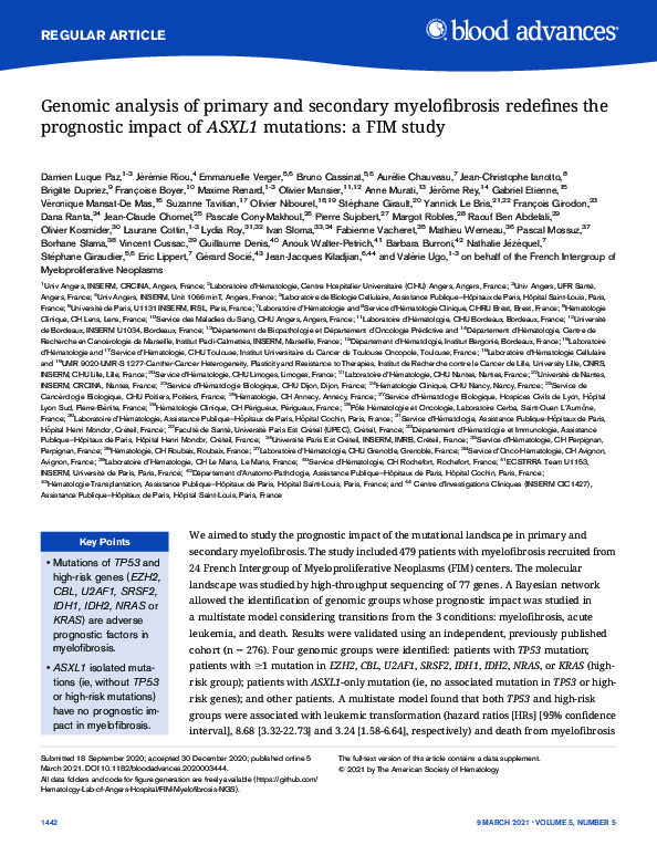 (PDF) Genomic analysis of primary and secondary myelofibrosis redefines ...