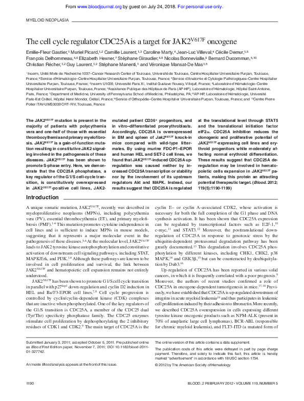 (PDF) The cell cycle regulator CDC25A is a target for JAK2V617F ...
