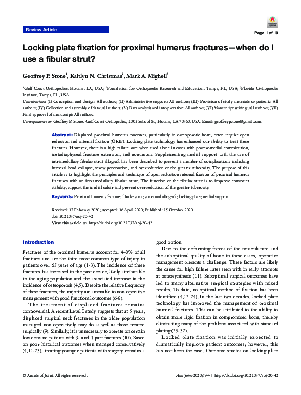 (PDF) Locking Plate Fixation for Proximal Humerus Fractures: A ...