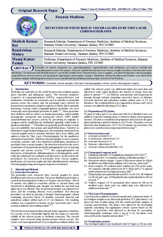 (PDF) Detection of Pesticides in Viscera Samples by Thin Layer ...